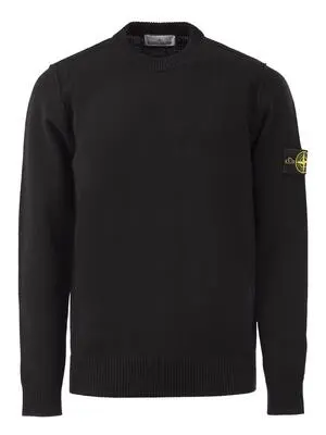 Stone Island Crew Neck Jumper With Reverse Stitch Details - Black