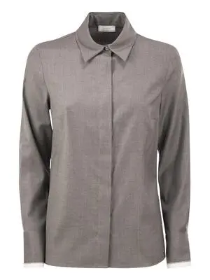 Peserico Stretch Virgin Wool And Viscose Shirt With Shimmering Cuff Detail - Gray