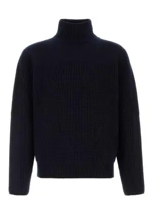 FERRAGAMO Navy Wool Mock-turtleneck Sweater With Gancini Detail - Blue