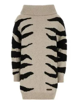 Moschino Animal Print Wool Blend Sweater Dress - Light Brown