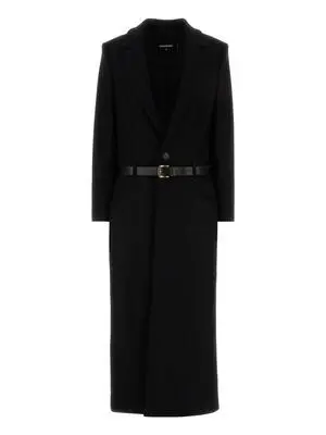 Dsquared2 Stretch Wool Blend Coat With Leather Belt - Black