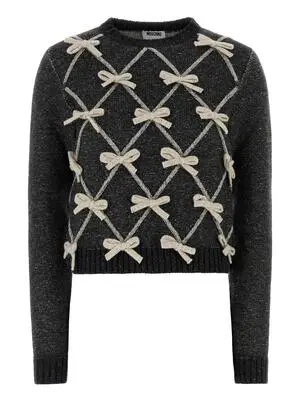 Moschino Wool Blend Sweater With Bow Embellishments - Grey