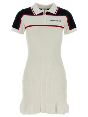 Casablanca Viscose Blend Polo Dress With Striped Embroidery - White