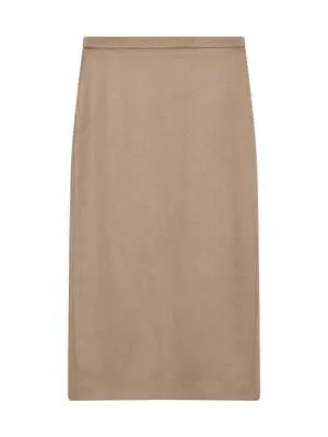 Max Mara Camel Brushed Wool Pencil Skirt - Brown