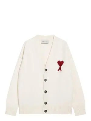 AMI Paris De Coeur Wool Cardigan - White