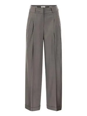 Peserico Tailored Virgin Wool Stretch Trousers With Front Pleats And Wide Leg - Multicolor