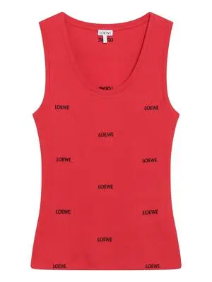 Loewe Ribbed Cotton Tank Top With All-over Logo Embroidery - Red