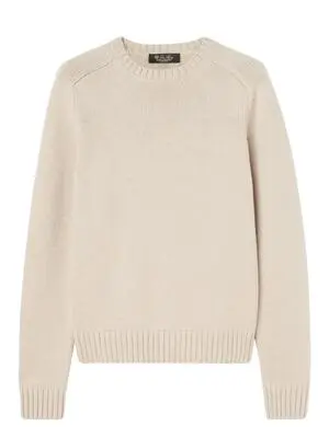 Loro Piana Beige Melange Cashmere Crewneck Sweater - Cream