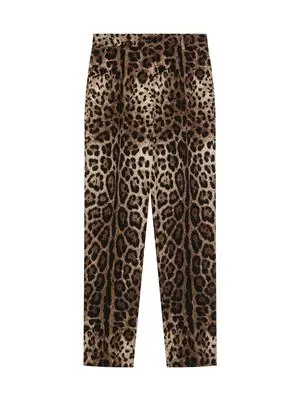 Dolce & Gabbana Leopard-print Stretch Wool Canvas Pants - Brown