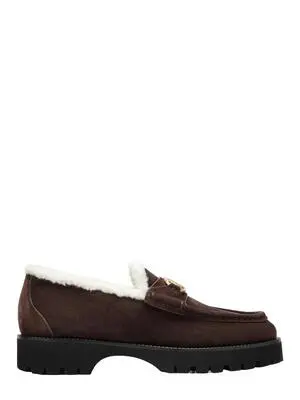 Valentino Garavani Suede Shearling Loafers - Brown