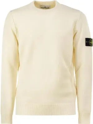 Stone Island STONE ISLAND Crew Neck Jumper With Reverse Stitch Details Cream