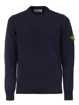 Stone Island Crew Neck Jumper With Reverse Stitch Details - Blue