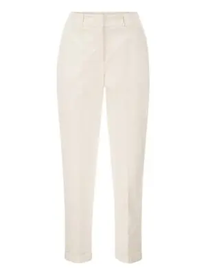 Peserico Stretch Cotton Tapered Trousers With Elasticated Waistband - White