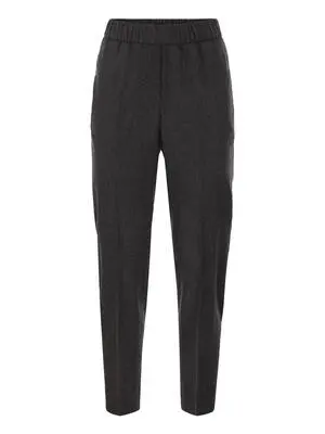Peserico Virgin Wool And Cashmere Tapered Trousers With Elasticated Waistband Multicolor