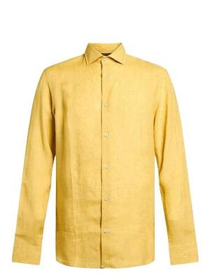 MOORER Shirt Mustard Size Linen - Yellow