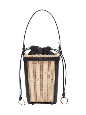 Alaïa Small Bucket Bag In Wicker And Calfskin - Noir