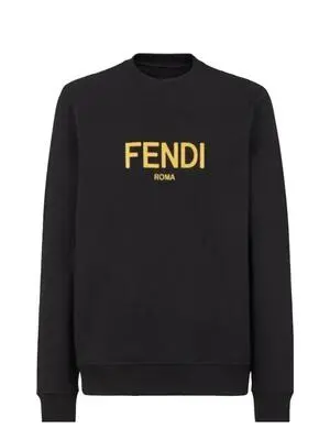 Fendi Crewneck Long Sleeve Sweatshirt With Logo Print - Black