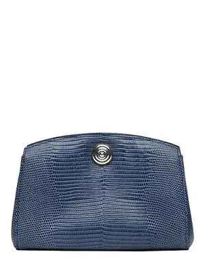 LIFFNER Liffner Pushlock Clutch In Lizard Embossed Leather Blue