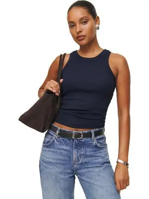REFORMATION Tasha Ribbed Tank Top With High Neck - Blue