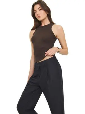 REFORMATION Tasha Ribbed Tank Top With High Neck - Brown