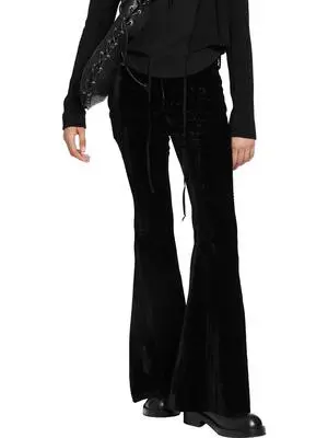 ANN DEMEULEMEESTER Adri Bootcut Trousers In Froissé Velvet - Black