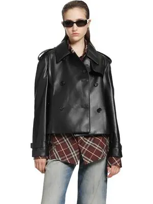 Burberry Cropped Leather Mayfair Trench Jacket - Black