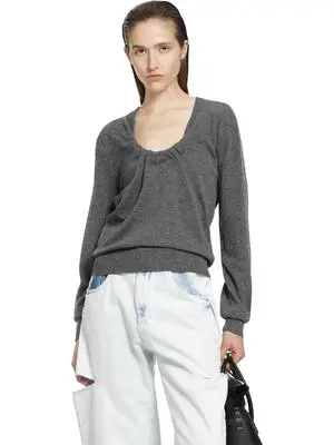 MAISON MARGIELA Gathered Neckline Fine Lambswool Crewneck Sweater - Grey