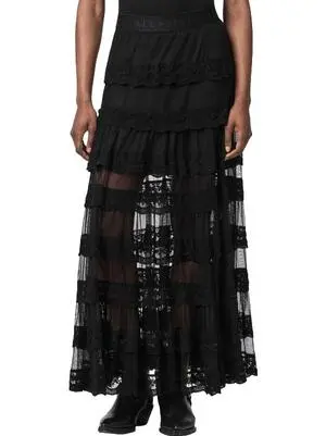ALLSAINTS Lace Ruffle Maxi Skirt - Black