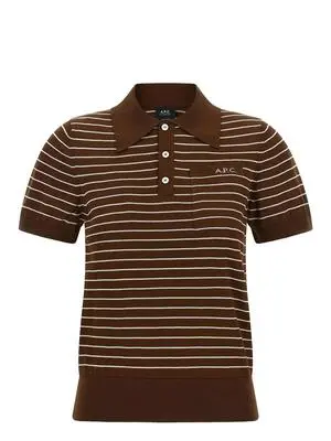 A.p.c. Aline Striped Knit Polo Shirt - Brown