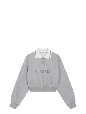 Versace Cropped Cotton Polo Sweatshirt - Gray