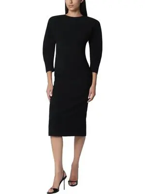Andamane Midi Dress With Rounded Shoulders - Black