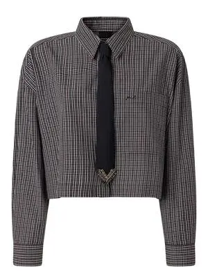 PINKO PINKO Cropped Plaid Shirt With Tie Detail