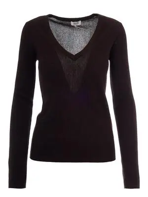 Liu Jo Ribbed V-neck Long Sleeve Sweater - Mole Lux