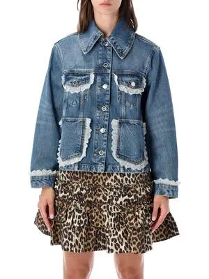 GANNI Denim Jacket With Lace Trim - Blu