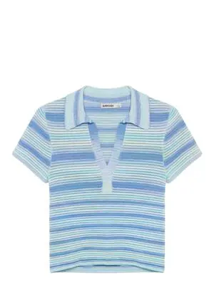 Simkhai Paxton Horizontal-stripe Knit Polo Collar T-shirt - Blue