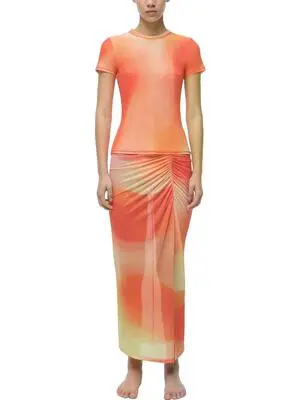 Simkhai Kensington Ruched Mesh Maxi Skirt - Orange