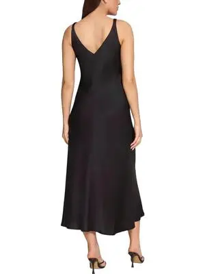 VERA MONT V-neck Sleeveless Satin Midi Dress - Black