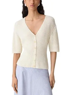 Theory Shaped Short Sleeve Cardigan - Ivory
