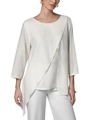 DONNA KARAN WEEKEND Donna Karan Asymmetrical Draped Linen Blend Top - Cream