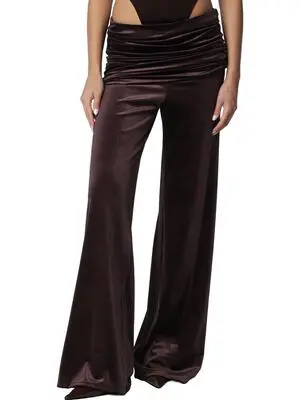 Andamane Velvet Effect Draped Waistband Trousers - Brown