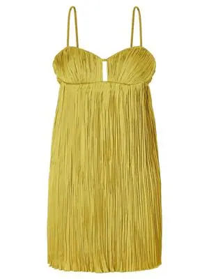 Aflalo Plissé Silk Mini Dress - Green