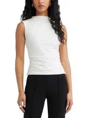 OPEN EDIT Mock Neck Ruched Tank Top - Ivory