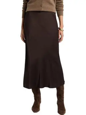 Nordstrom Bias Cut Satin Midi Skirt - Brown Mole