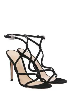 GIANVITO ROSSI Embellished Suede Strappy Sandals - Black