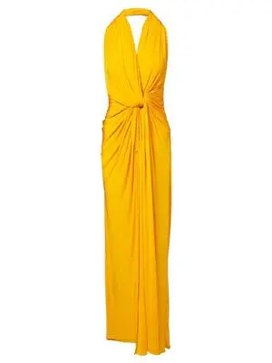 Alex Perry Draped Halterneck Jersey Gown - Yellow