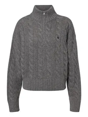 Polo Ralph Lauren Cable-knit Wool-blend Half-zip Sweater - Grey