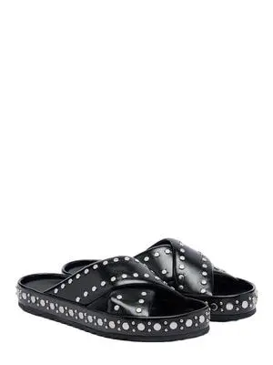 Fendi Studded Leather Slides - Black