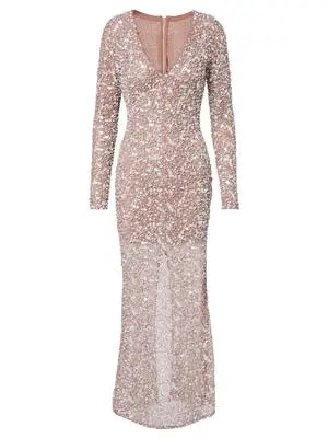 LA FUORI Sequined Gown With Back Slit - Pink