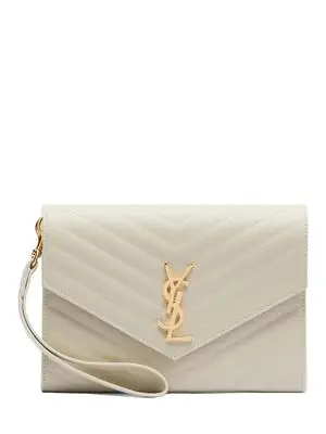 Saint Laurent Cassandre Small Matelassé Leather Clutch - Beige