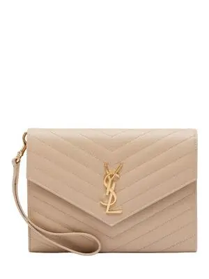 Saint Laurent Cassandre Small Matelassé Leather Clutch - Beige